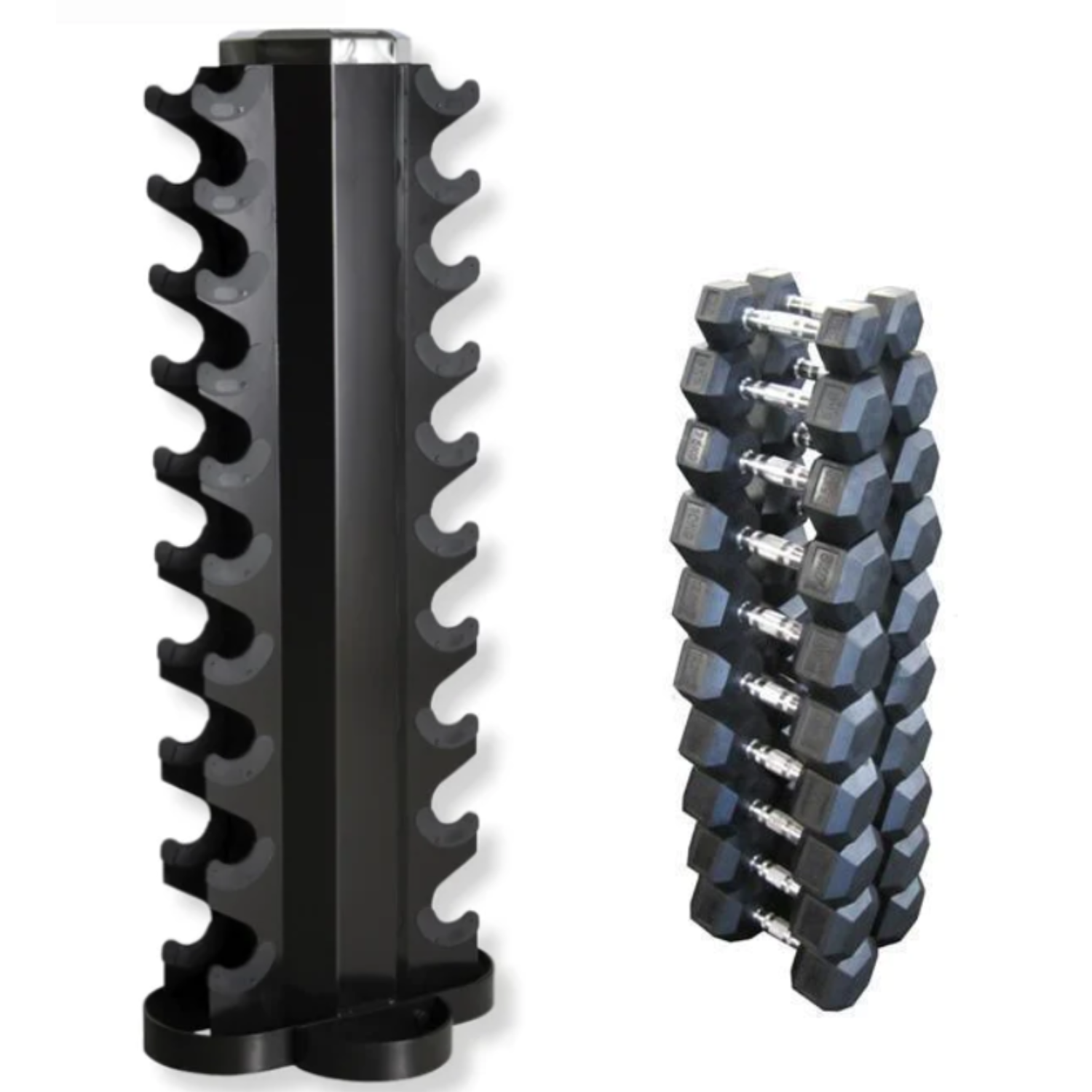 Muscle Motion 10 Pairs Rubber Hex (1kg to 10kg) Dumbbell with Tower Ra ...