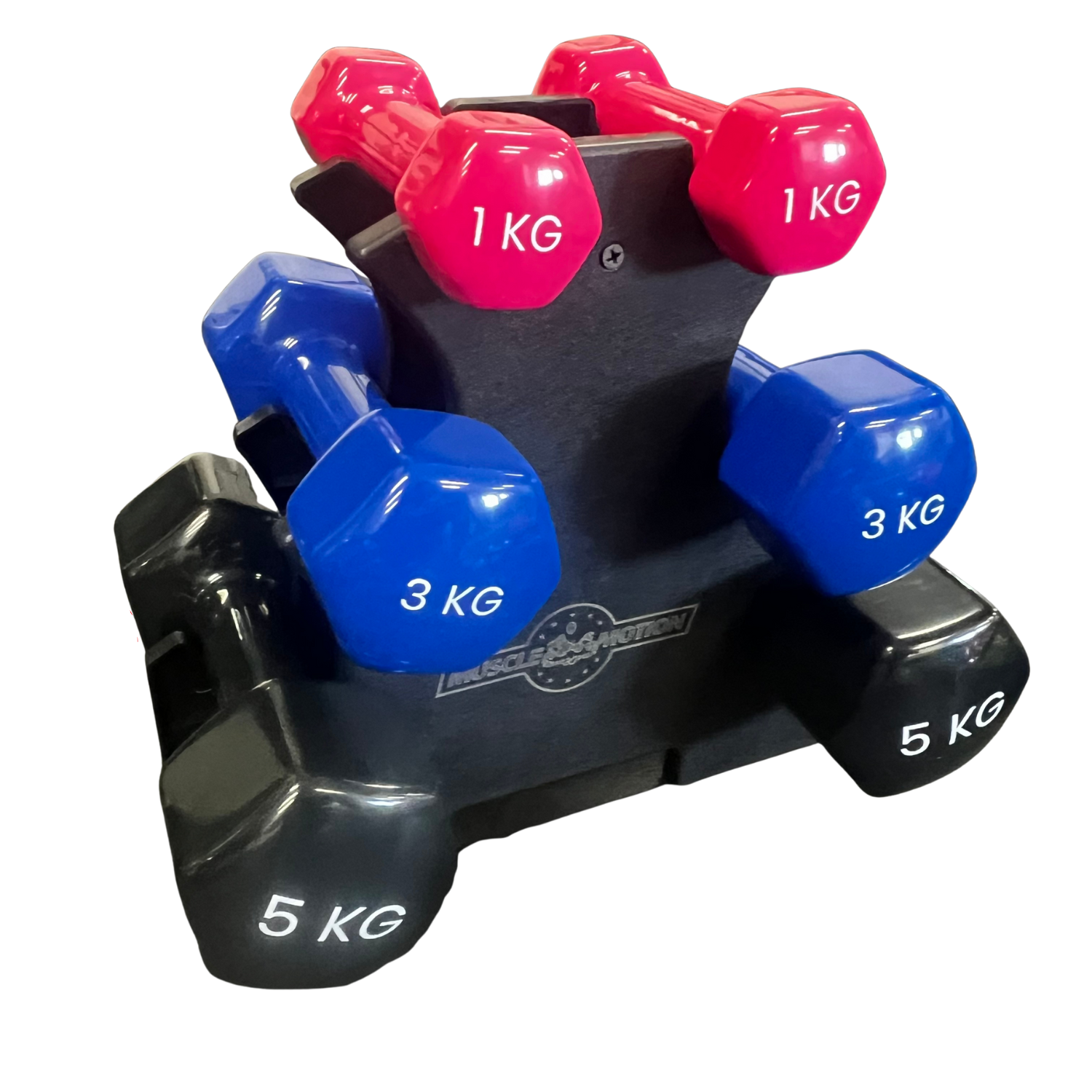 Muscle Motion Vinyl Dumbbell Set 1/3/5kg + Rack – Gym Direct