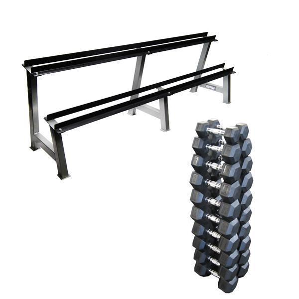 Muscle Motion Rubber Hex Dumbbell Set With 2 Tier Rack (2.5kg - 30kg ...