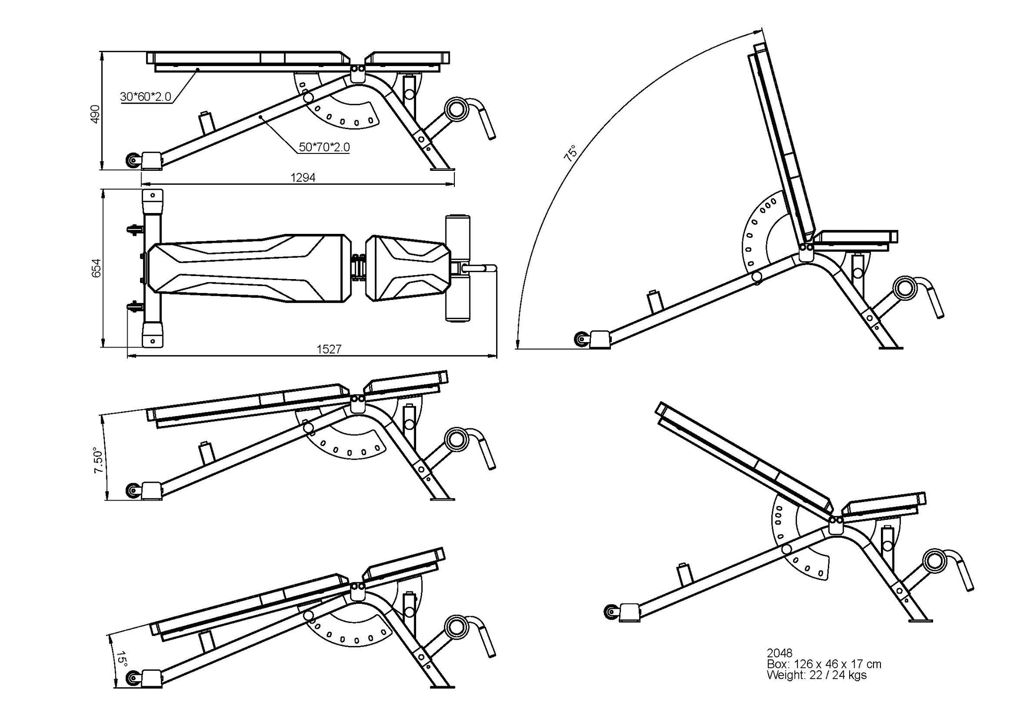 Muscle Motion AB1012 Valor Adjustable Flat Incline Decline Bench – Gym ...