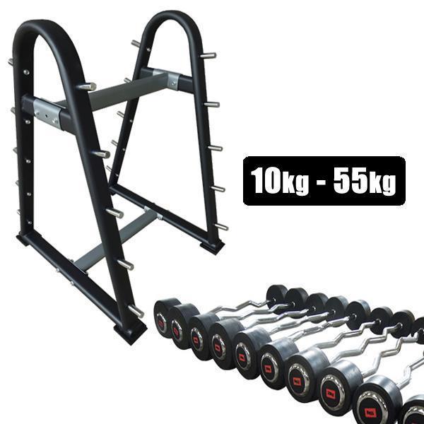 Prostyle Fixed Curl Barbell + Rack (10kg-55kg) – Gym Direct